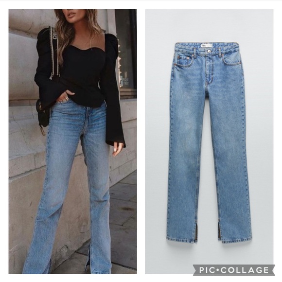 Zara | Jeans | Zara High Rise Slim Fit Split Hem Jeans Blogger Insta ...